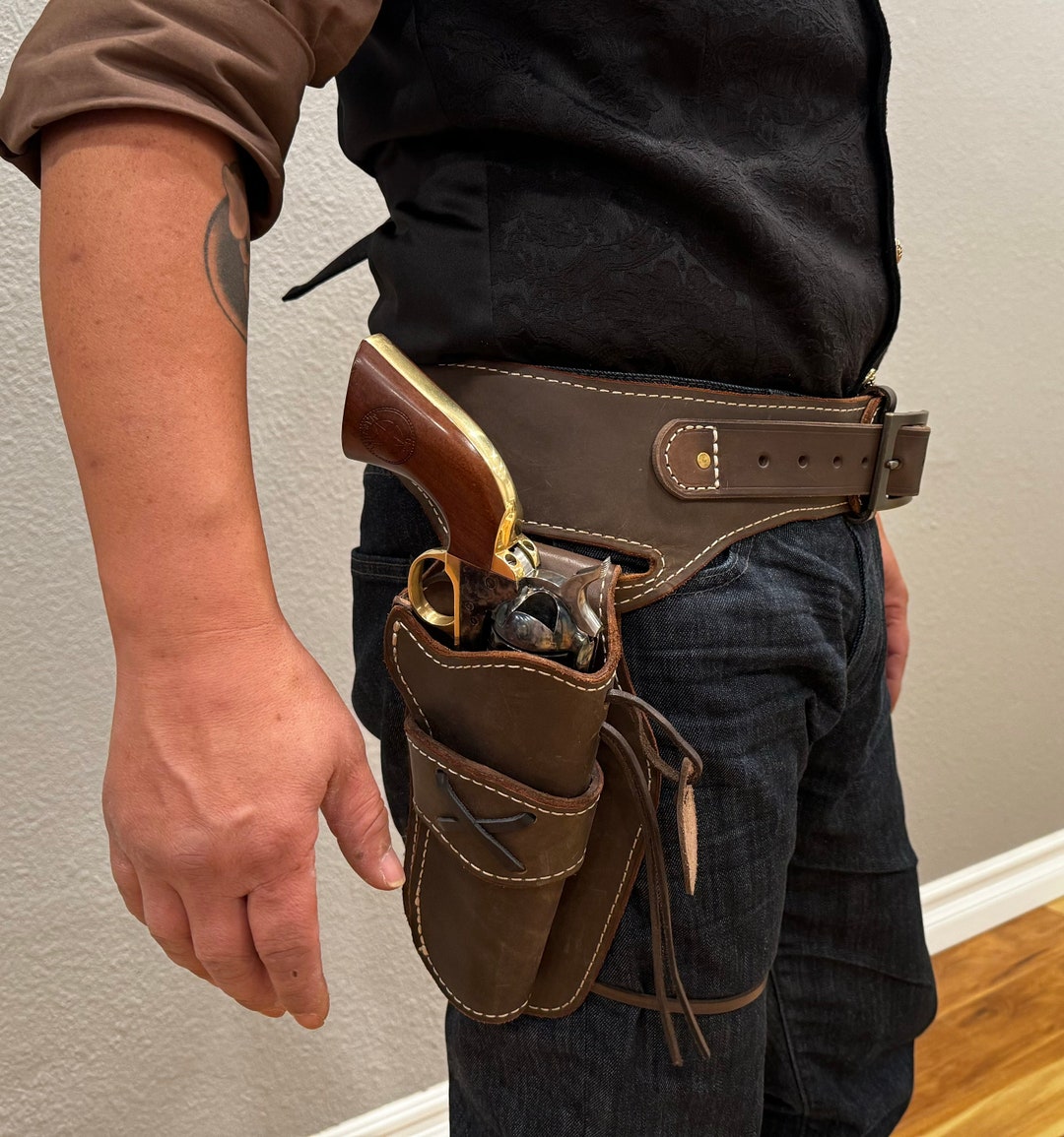 USA MADE Leather Cowboy Drop Leg Holster and Belt Single Action Holster ...