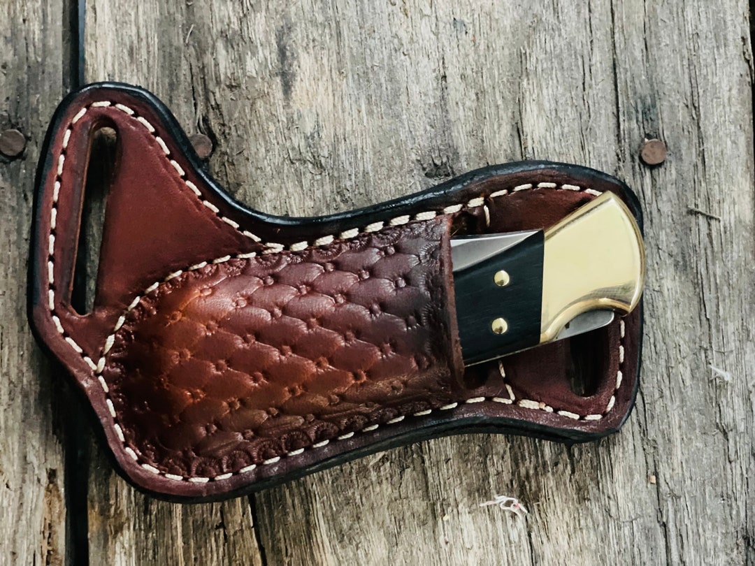 Deluxe Buck 112 Sheath Leather Folding Knife Sheath Horizontal Sheath ...