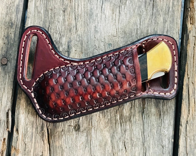 Deluxe Buck 110 Sheath Leather Pocket Knife Sheath Horizontal Sheath ...