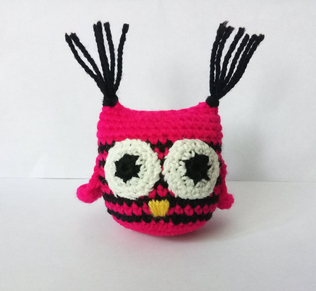 Crochet Owl Amigurumi Plush Toy Worry Pet Pink Black Bird Emo Gift ...