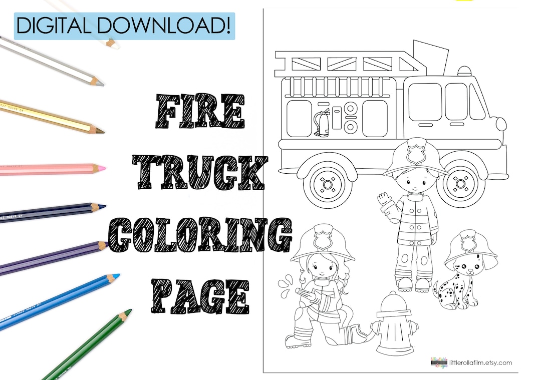Printable Coloring Page, Digital Download, Firefighter Coloring ...