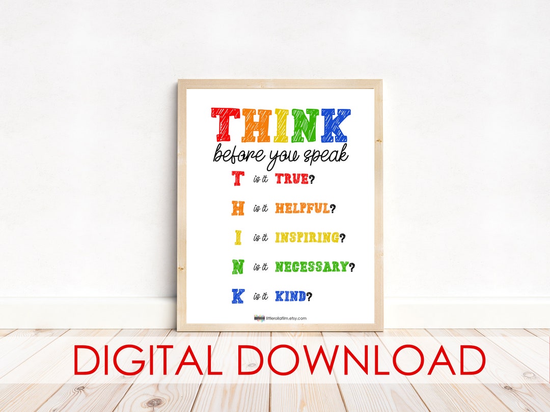 Printable Poster, Think Poster, Digital Download, Kindness Poster ...