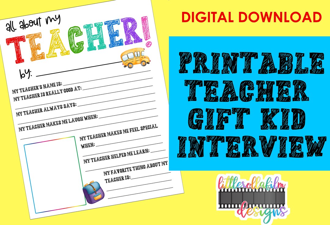 All About My Teacher Printable Kid Interview, Printable Teacher Gift ...