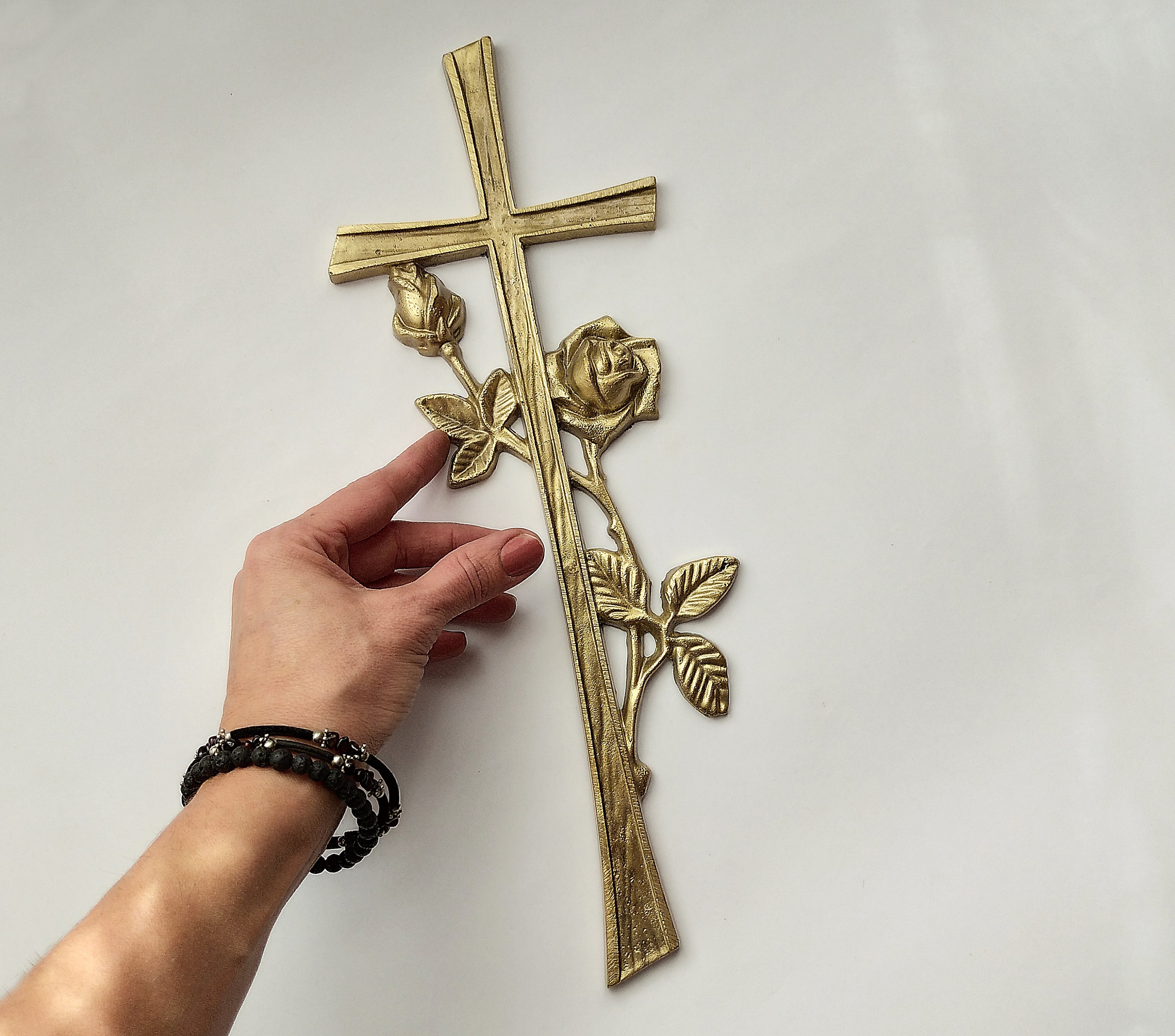 Large Wall Cross of Solid Brass Christian Wall Art Cross With - Etsy