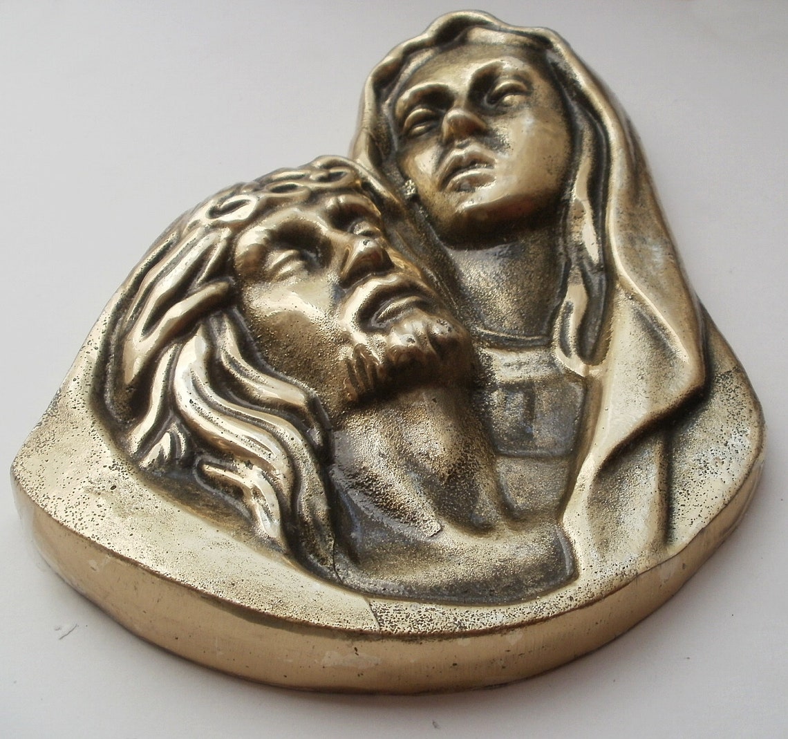 Virgin Mary & Jesus Christ Wall Hanging Genuine Brass 3D Wall Art Holy ...