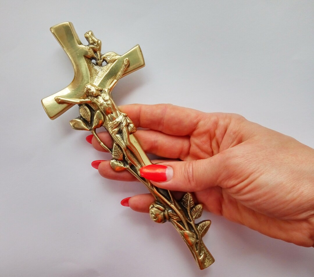 Brass Crucifix Wall Decor Cross Christian Wall Art Catholic Gift Brass ...