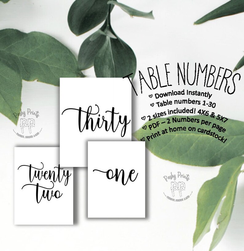 Printable Table Numbers Numbers 1-30 PDF 4X6 & 5X7 | Etsy
