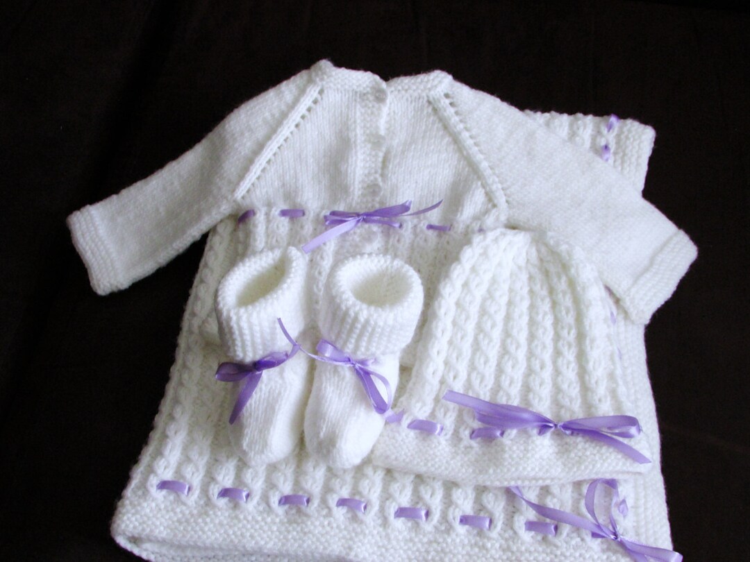 Lily Newborn Baby Knitting Pattern Set, Blanket, Cardigan, Beanie ...