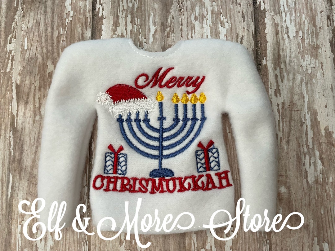 Custom Christmas Elf Doll Jewish Hanukkah Menorah Sweater Shirt Clothes ...