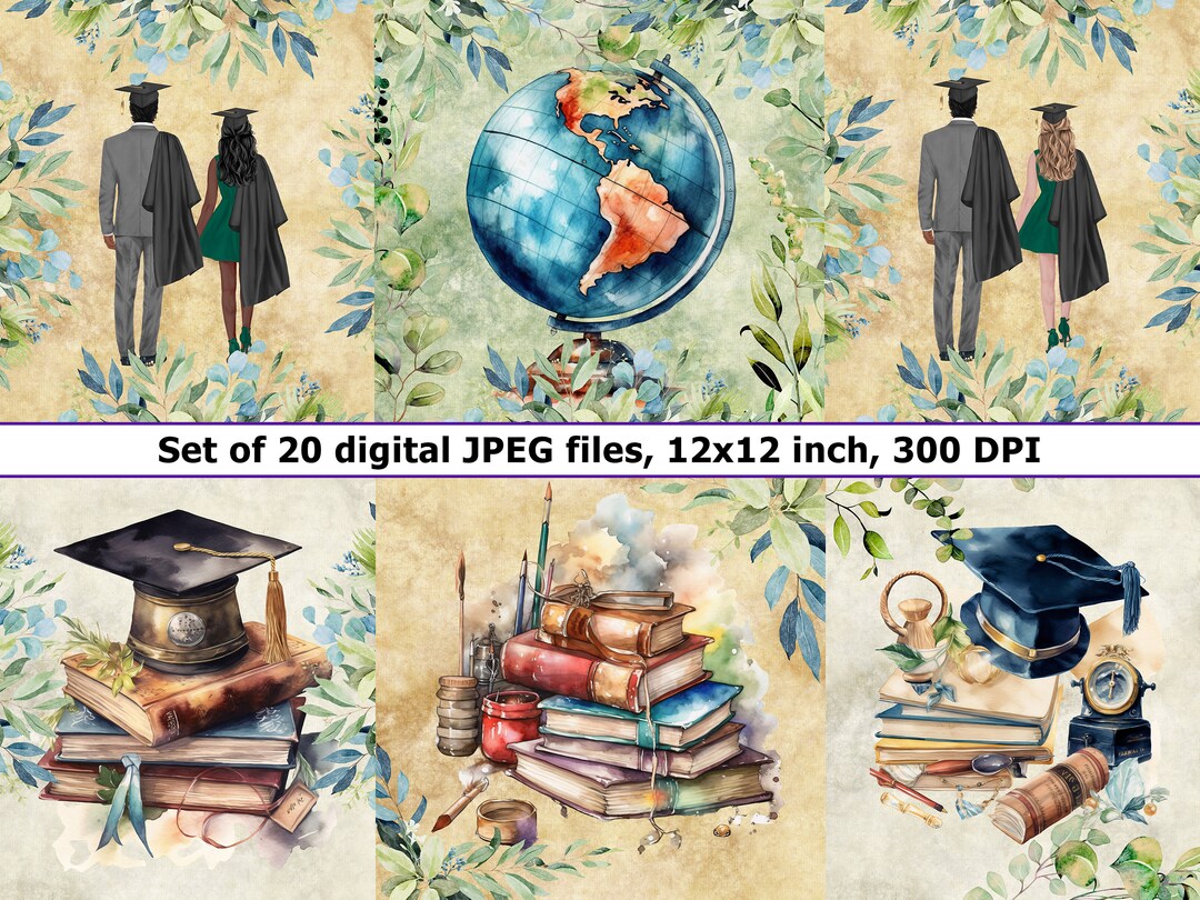 Graduation Digital Papers, Graduation Scrapbooking, Graduation Greenery ...