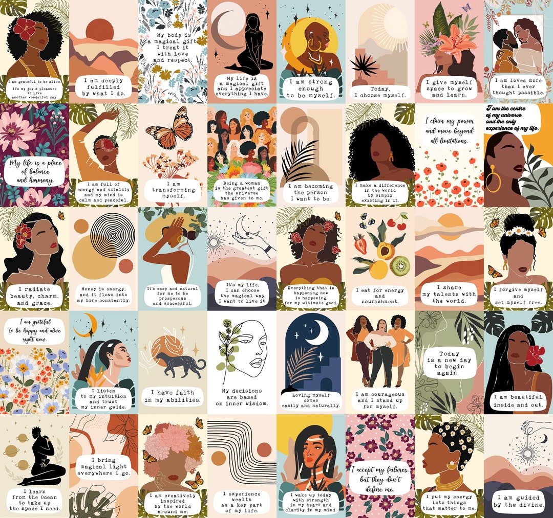 150 Multicultural Women Printable Affirmation Cards, Positive Self Love ...