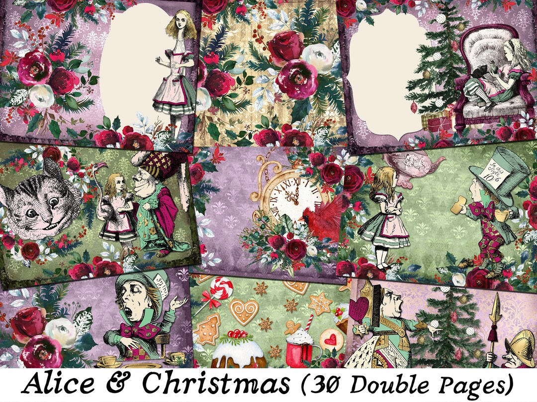 Alice in Wonderland Christmas Junk Journal Pages (30), Winter ...