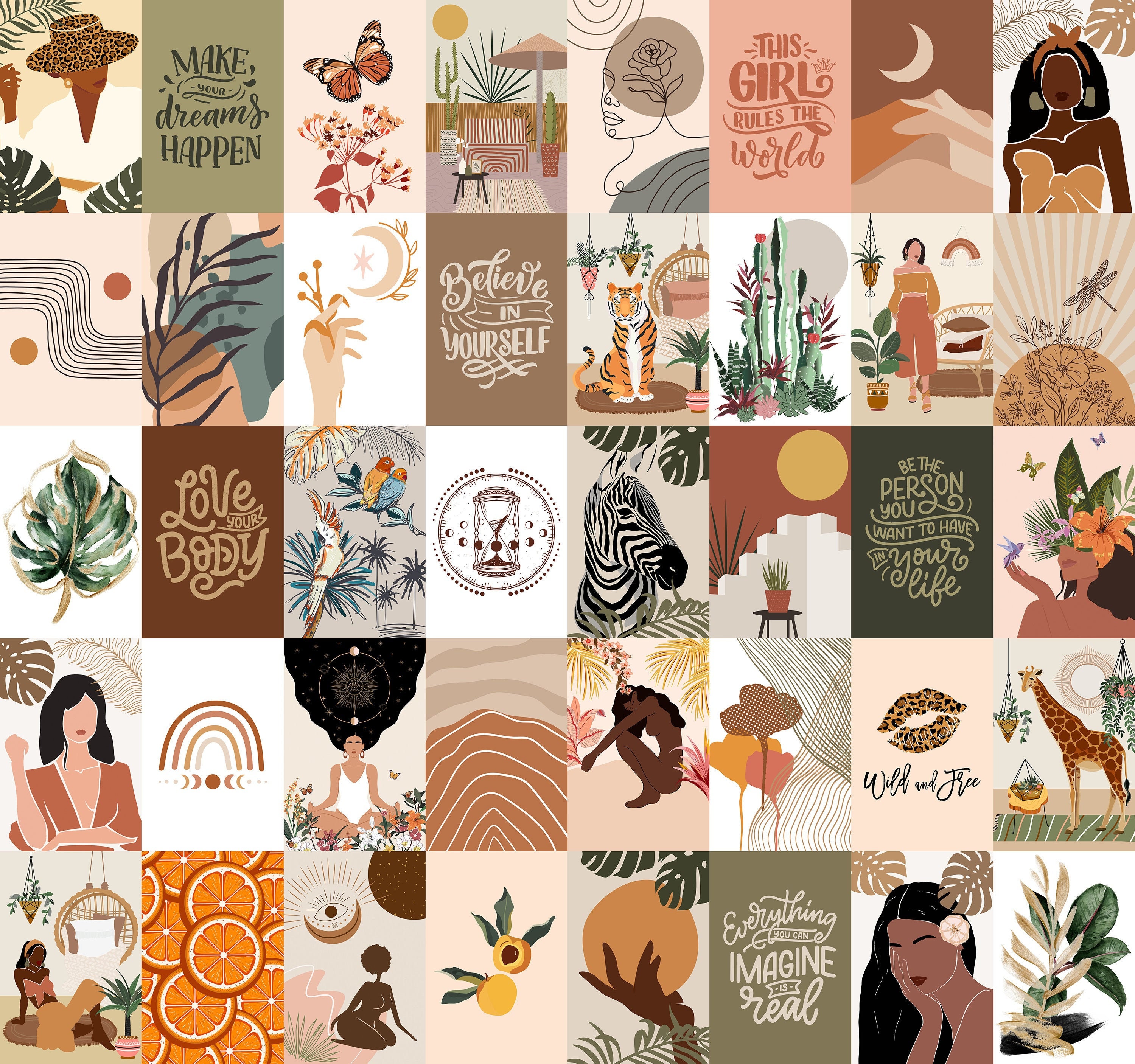 120 Pcs Earth and Boho Wall Collage Kit Green and Brown - Etsy