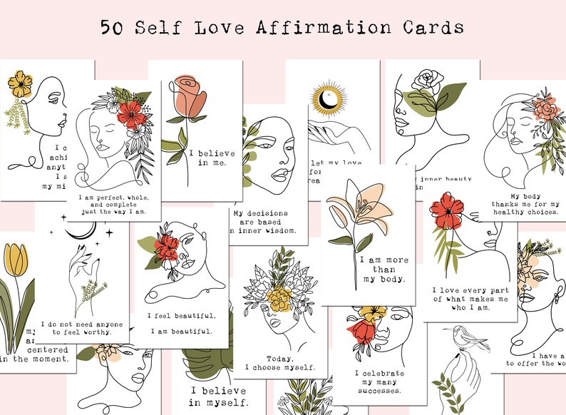Set of 50 Self Love Affirmation Printable Cards Women | Etsy