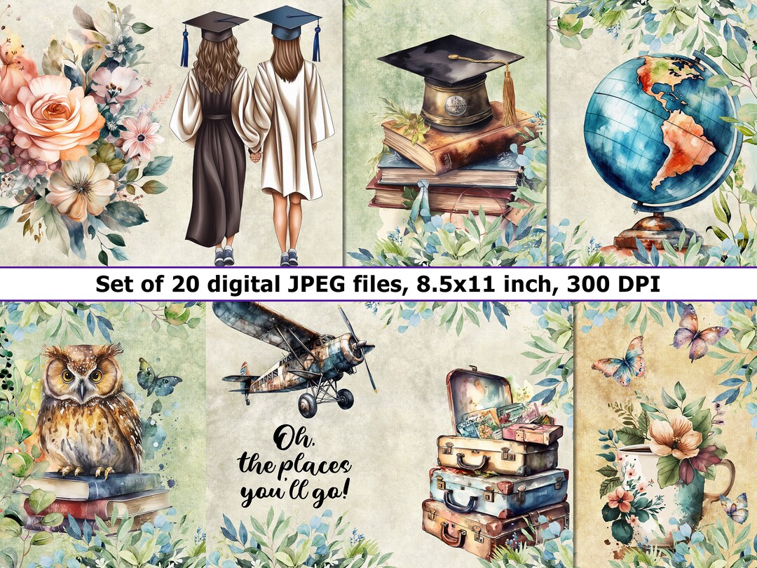 Vintage Graduation Digital Papers, Graduation Scrapbooking, Graduation ...