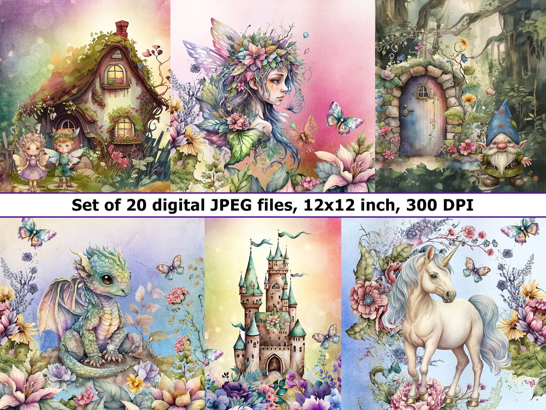 Magical Fairies Digital Papers, Watercolor Floral Fairy Tale, Whimsical ...