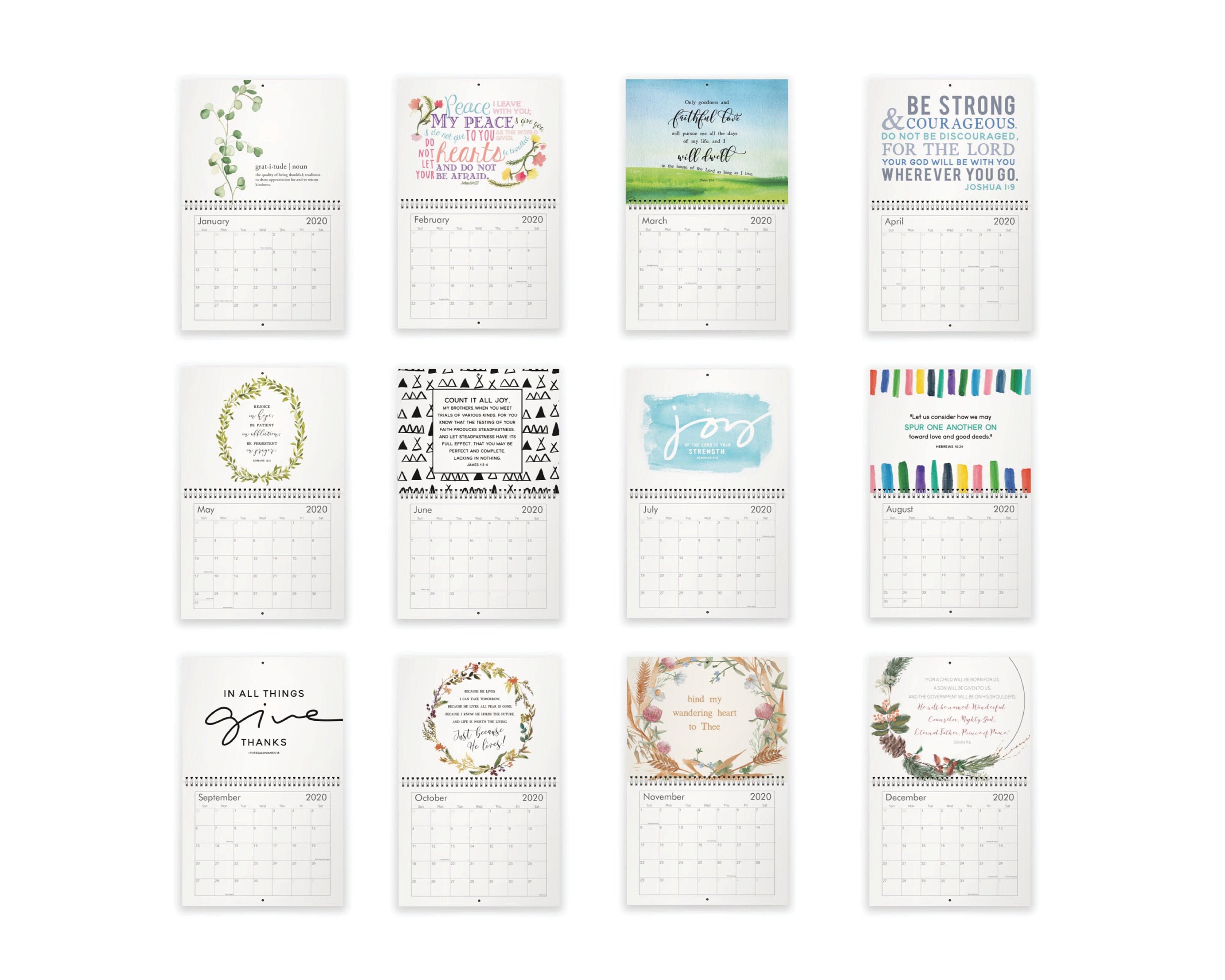 2020 Wall Calendar, O My Soul Design Calendar, Watercolor Calendar ...
