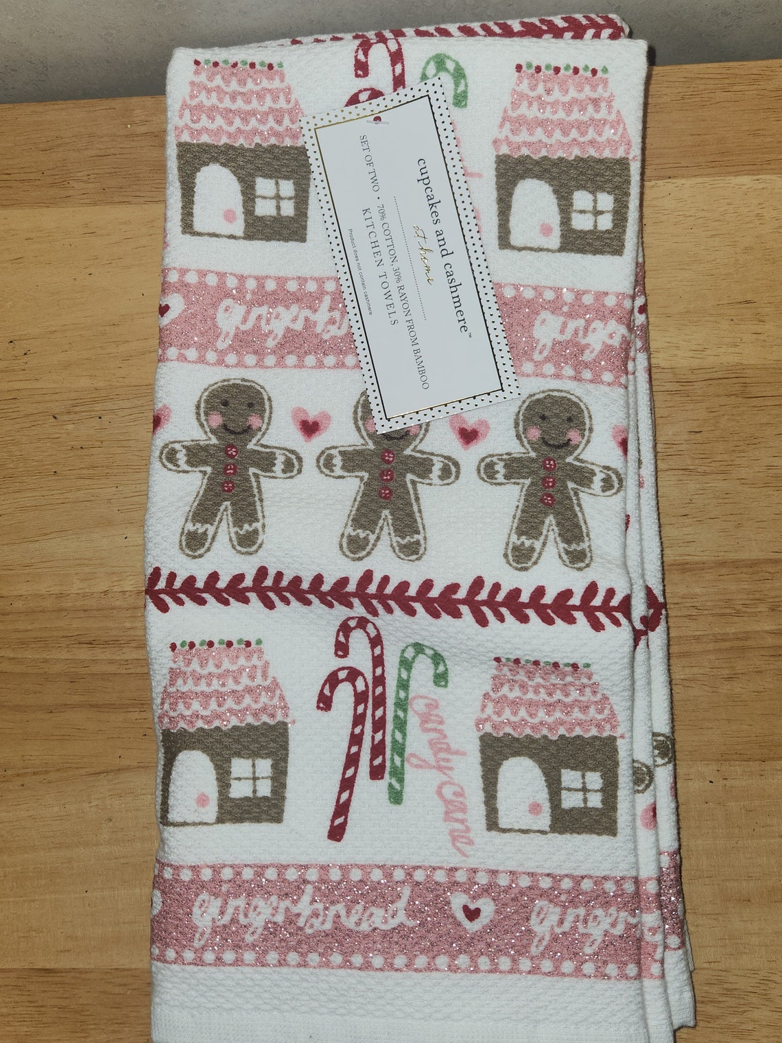Cupcakes & Cashmere Gingerbread Candy Cane Kitchen Towels Christmas ...