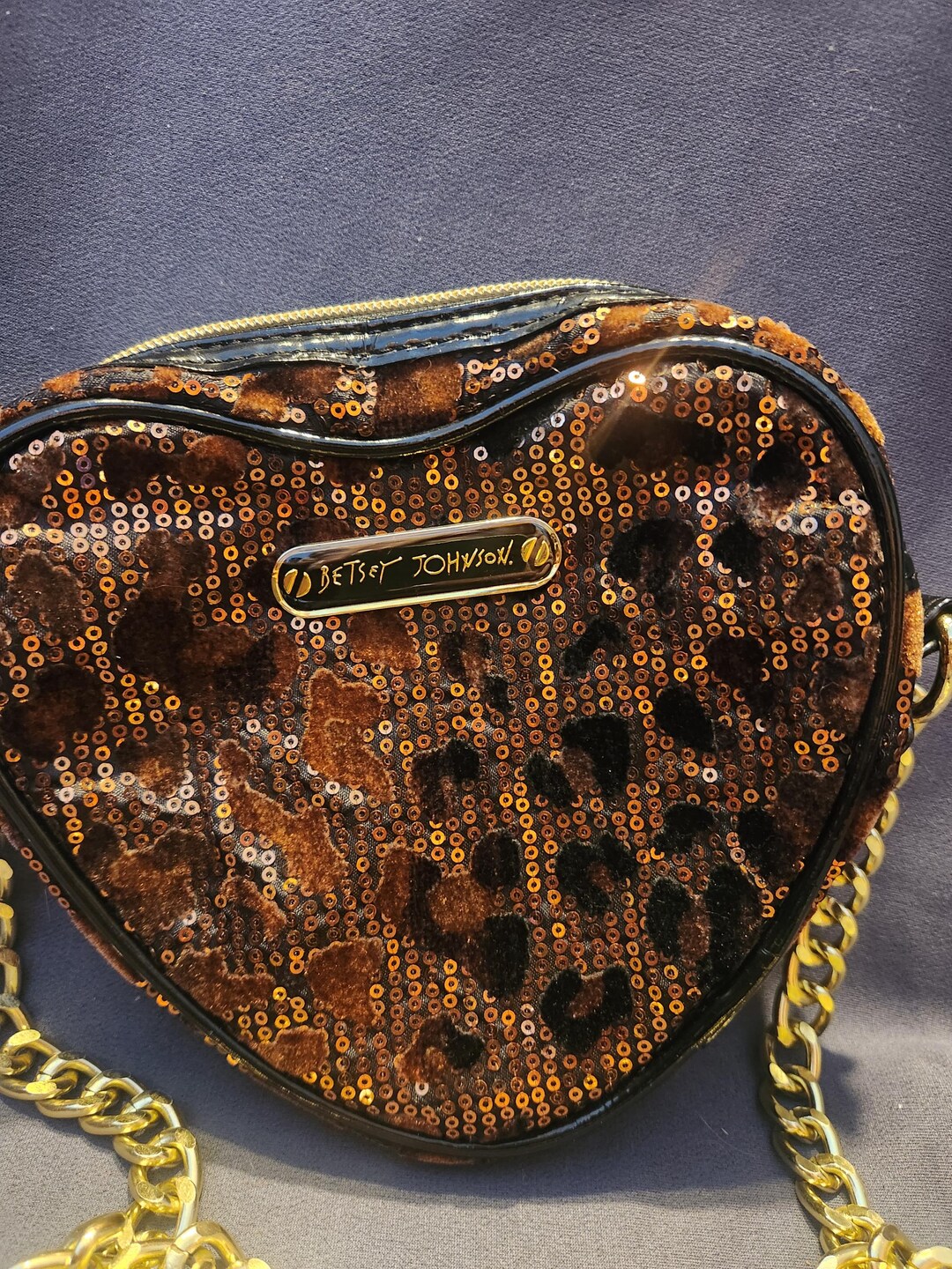 Betsey Johnson Cheetah Print Sequin and Velvet Heart Shaped Crossbody ...