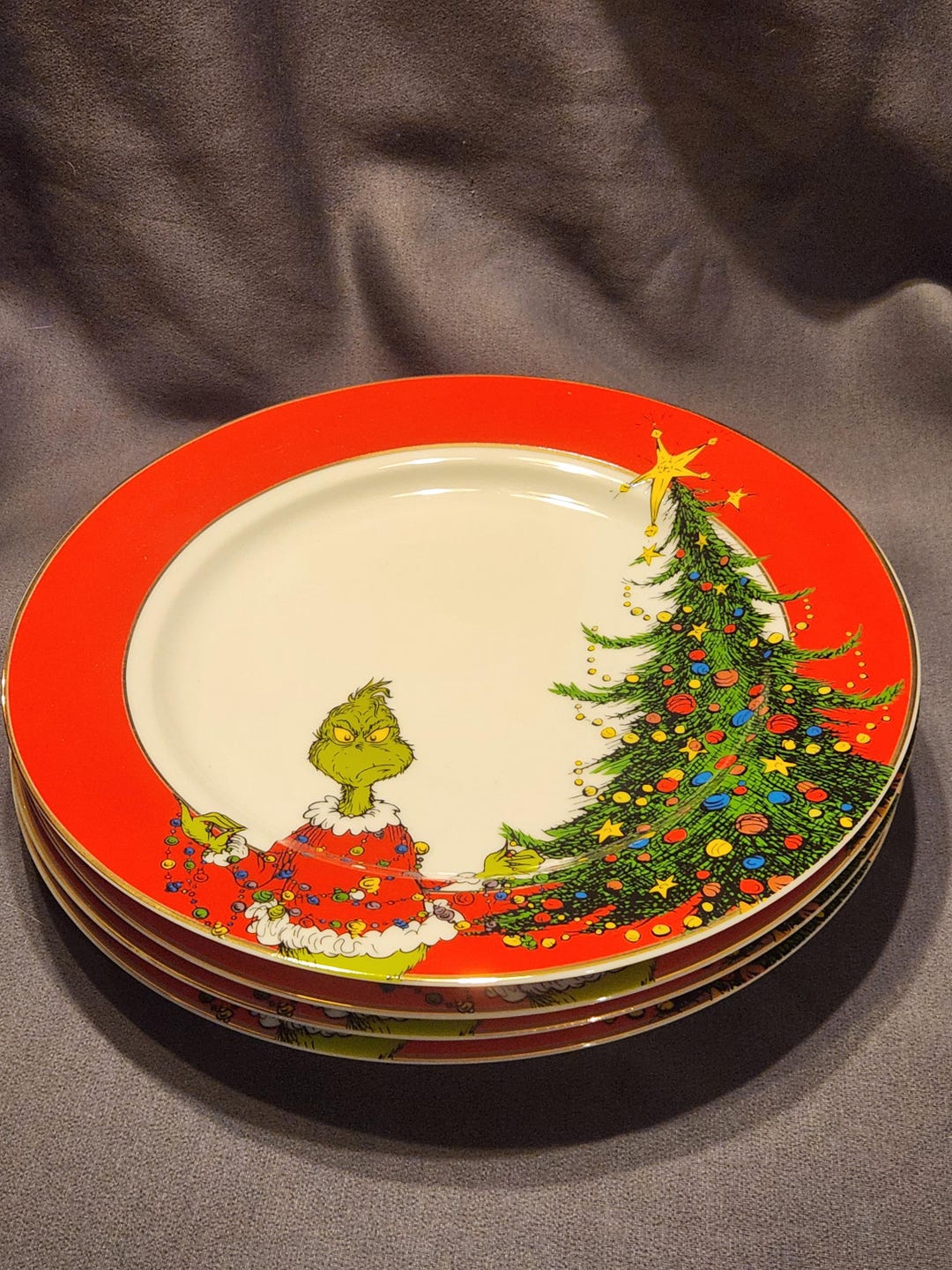Dr Seuss How the Grinch Stole Christmas Dinner Plates Set of 4 Holiday ...