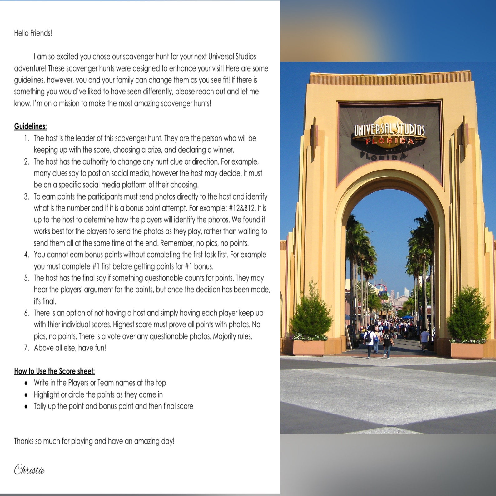 Universal Studios Florida Scavenger Hunt! - Etsy