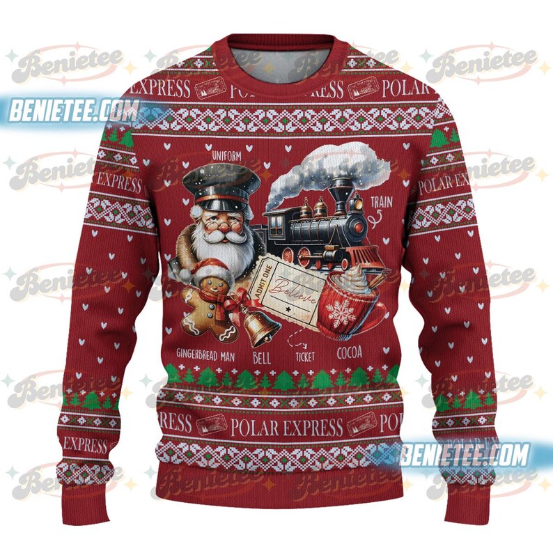 The Polar Express Ugly Christmas Sweater, I Believe Xmas Sweater, North ...