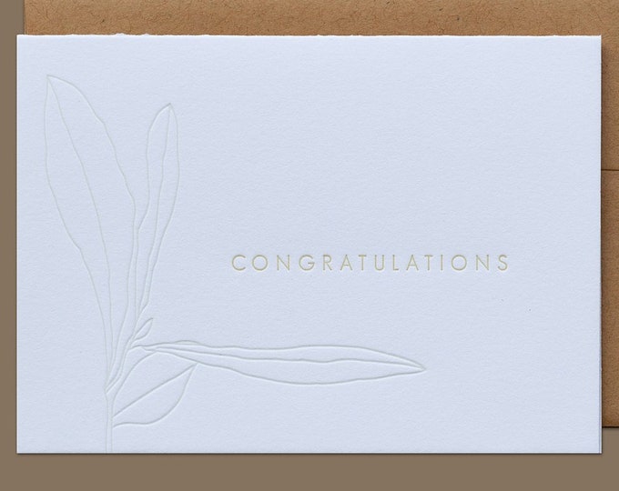 Congratulations Letterpress Minimal Botanical Leaves Card - Etsy