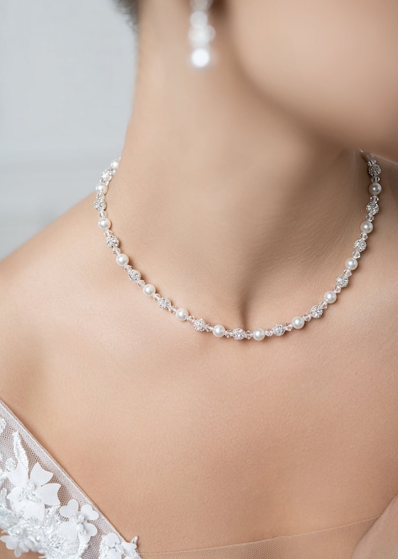 Bridal Necklace Innocence Pearl Bridal Necklace Crystal Bridal Necklace Bridal Jewelry Wedding Jewelry Pearl Bridal Choker Etsy