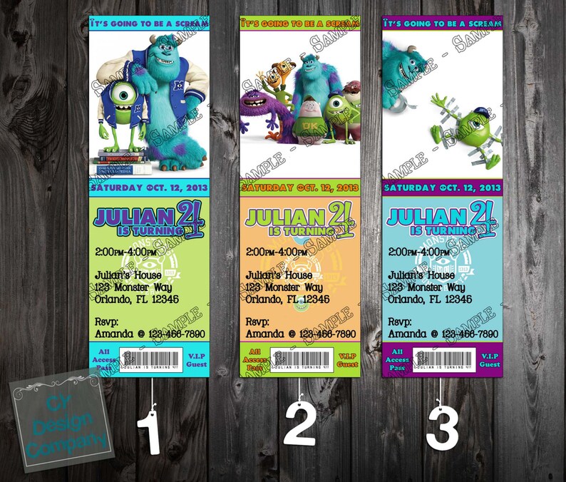 Monster INC / Monsters University Birthday Party Ticket - Etsy