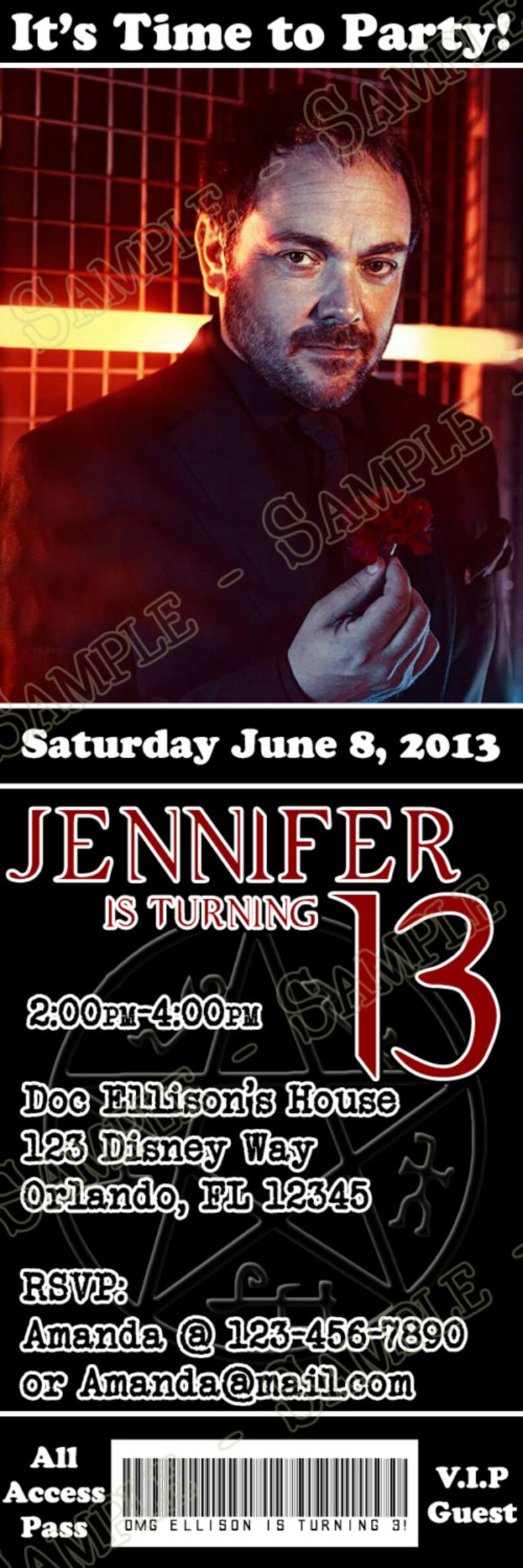 Supernatural Sam Dean Castiel Crowley Birthday Party Ticket - Etsy