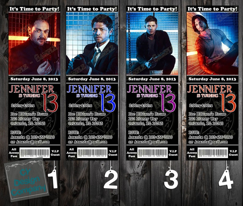 Supernatural Sam Dean Castiel Crowley Birthday Party Ticket - Etsy