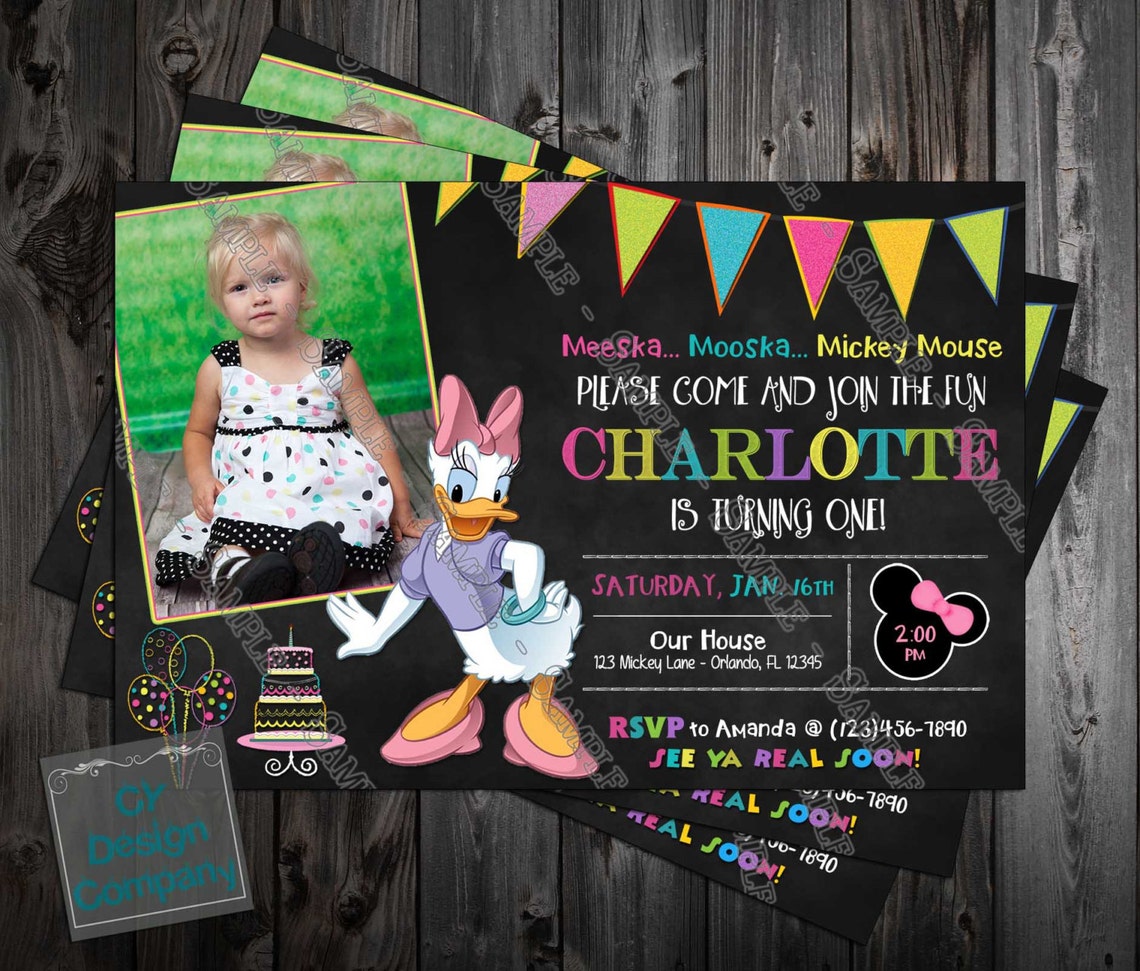 Daisy Duck Chalkboard Birthday Party Thank You Card - Etsy