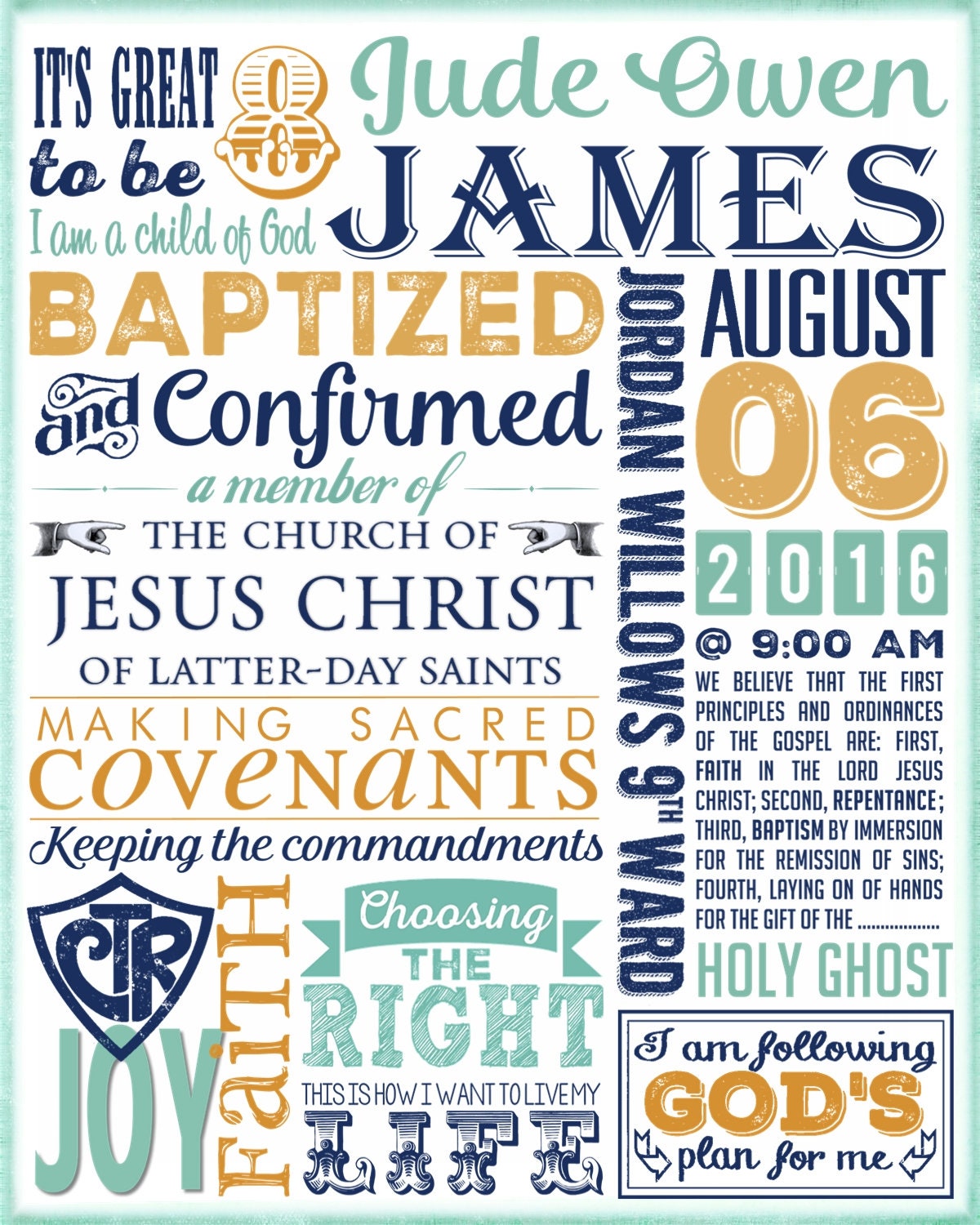 Baptism Word Art (LDS Boy or Girl 8 Year Old Version) - Etsy