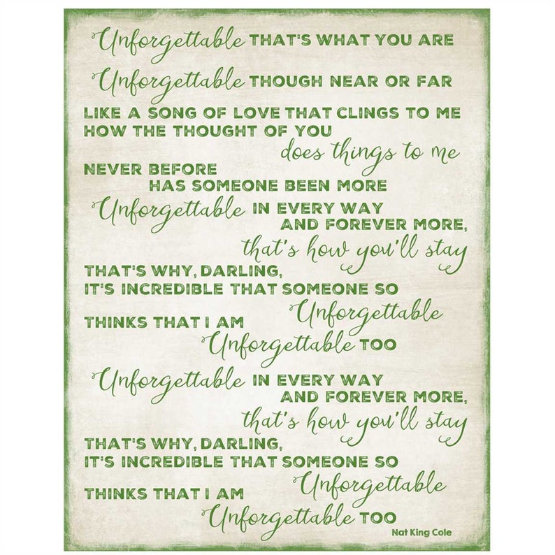 Unforgettable - Nat King Cole - Song Lyrics - Word Art - Etsy