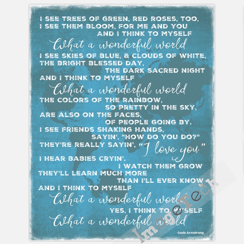 What a Wonderful World (louis Armstrong) Lyrics Word Art - Etsy