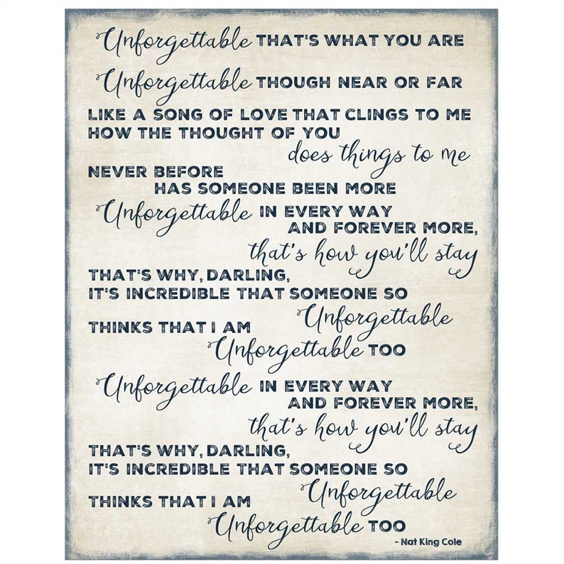 Unforgettable - Nat King Cole - Song Lyrics - Word Art - Etsy