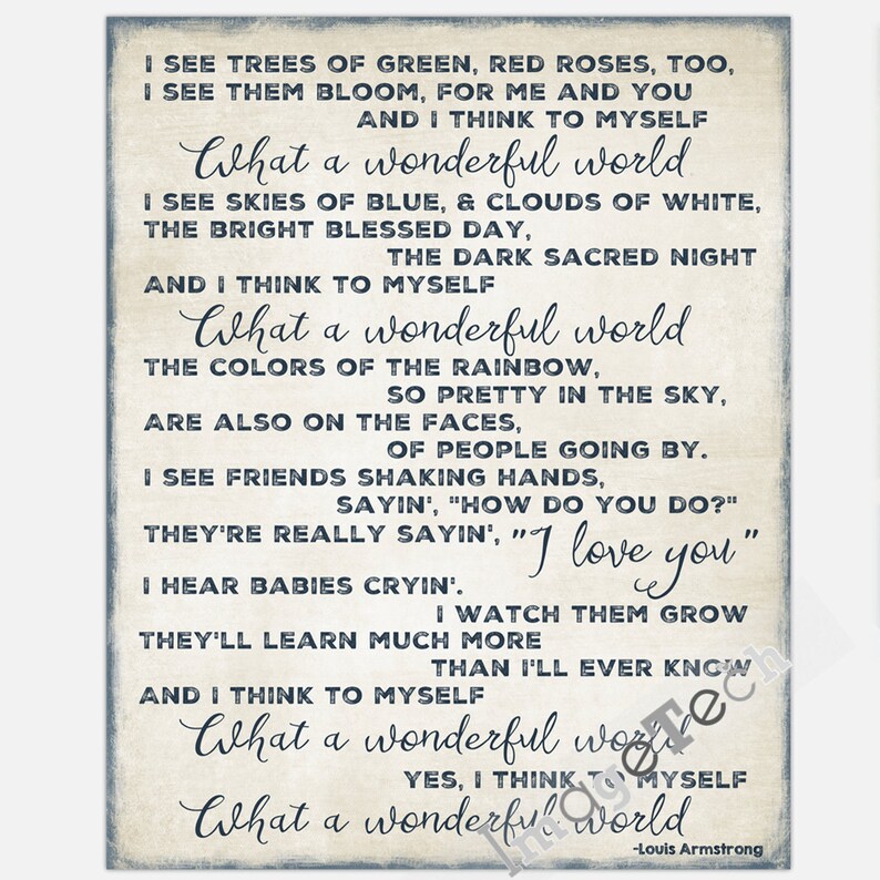 What a Wonderful World (louis Armstrong) Lyrics Word Art - Etsy