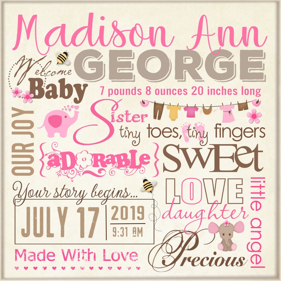Personalized Word Art baby - Etsy