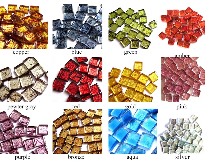 50 Mini Foil Tiles, Foil Mosaic Tiles, Small Glass Tiles, Glass Mosaic ...