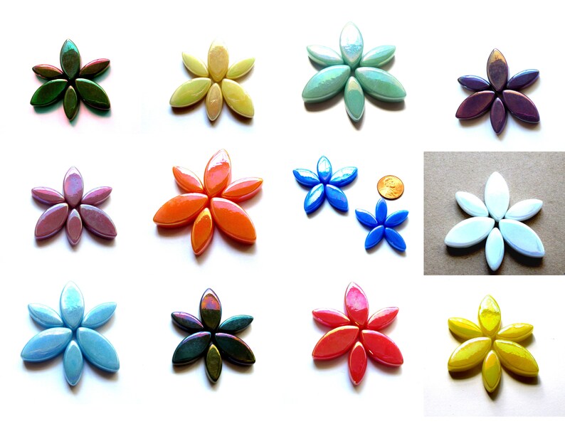 20 Iridized Glass Tile Flower Petal Tils Petal Mosaic Tile - Etsy