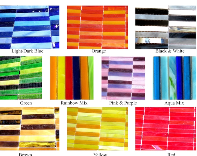 10 Stained Glass Tiles, Tiffany Glass Mosaic Tiles, Long Rectangular ...