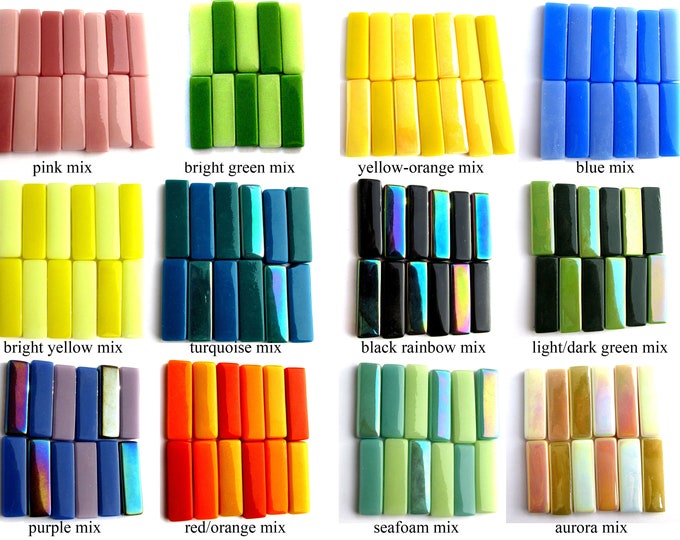 15 Glass Mosaic Tiles, Rectangle Tiles, Rectangular Glass Tiles ...