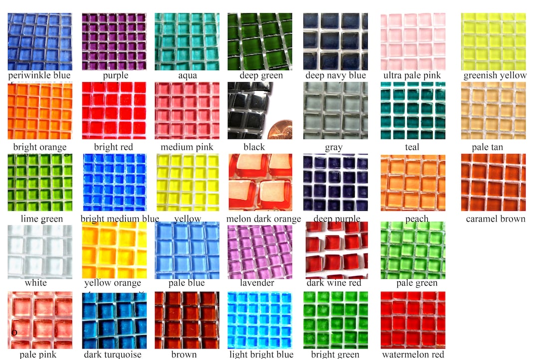 50 Square Glass Tiles, Square Glass Mosaic Tiles, Square Mosaic Pieces ...