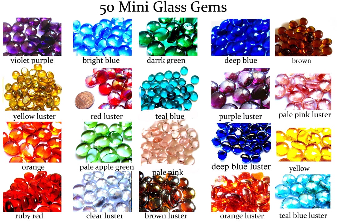 50 + MINI Glass Gems, Mini Vase Fillers, Mini Flat Marbles, Mini Vase ...