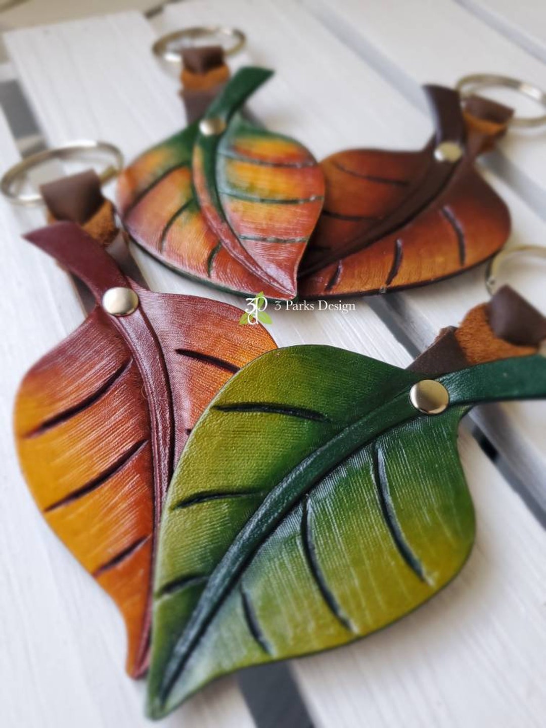 Leather Key Fob Leaf Keychain Tooled Leather Leaf Dangle - Etsy