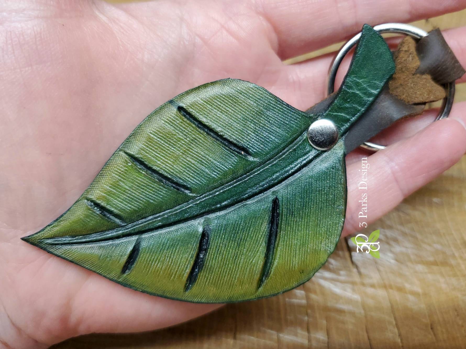 Leather Key Fob Leaf Keychain Tooled Leather Leaf Dangle | Etsy
