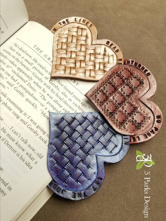 Leather Bookmark Heart Bookmark Tooled Bookmark Page | Etsy