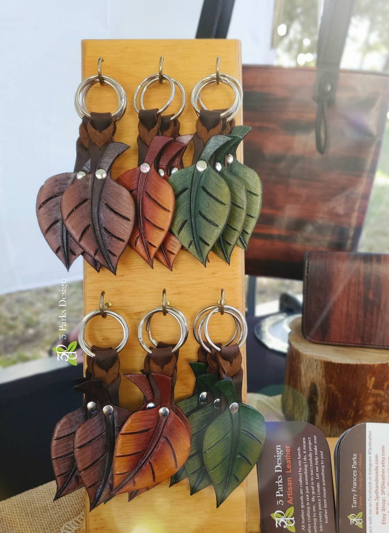 Leather Key Fob Leaf Keychain Tooled Leather Leaf Dangle | Etsy