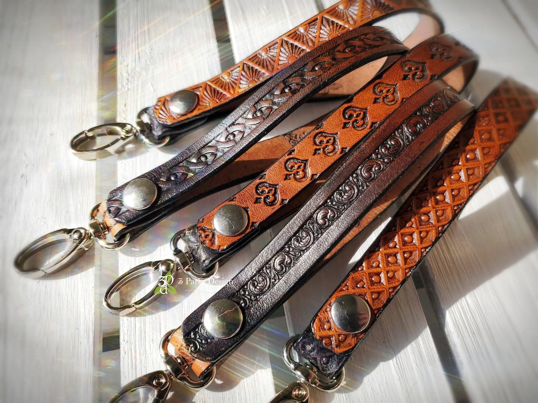 Leather Strap, Wristlet Lanyard, Tooled Leather, Wristlet Keychain ...