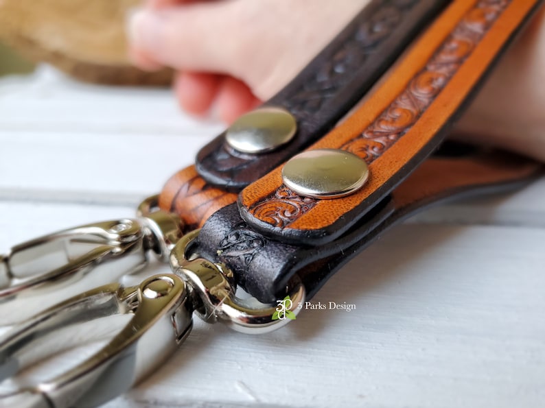 Tooled Leather Wristlet Keychain, Hand-dyed Vegetable Tanned Leather ...